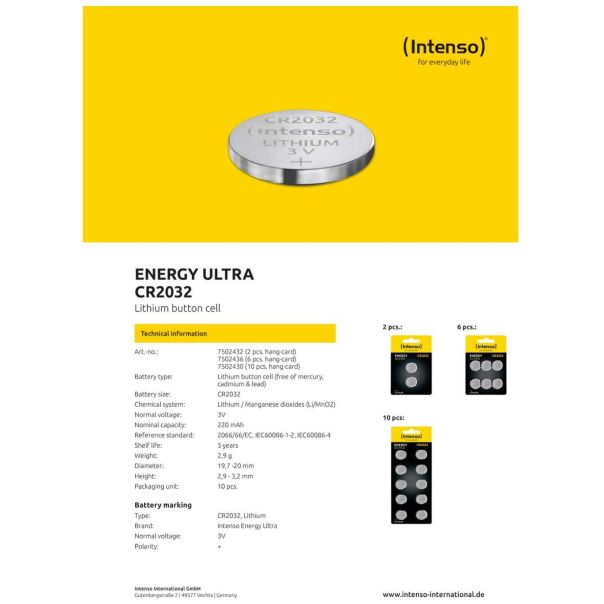 INTENSO Baterija litijumska, CR2032/10, 3 V,dugmasta,blister 10 kom - CR2032/10