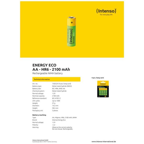 INTENSO Baterija punjiva AA / HR6, 2100 mAh, blister 4 komada - AA / HR6/2100