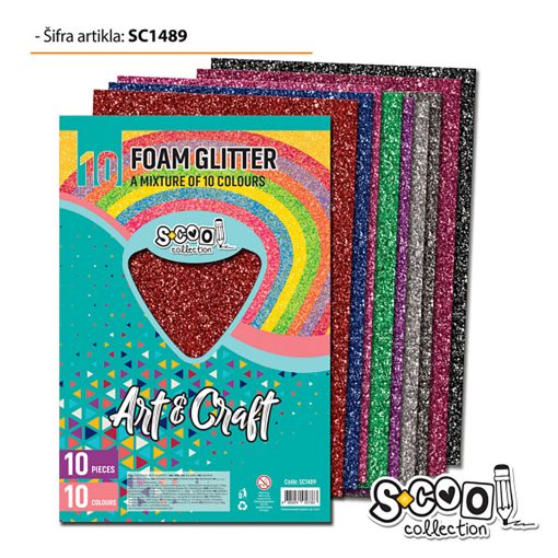 Pena karton A4 EVA GLITTER MIX BOJE 1/10, S-Cool