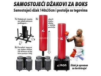 Samostojeći džak za boks (140 x 35cm) sa stalkom za tegove (za 140kg diskova)