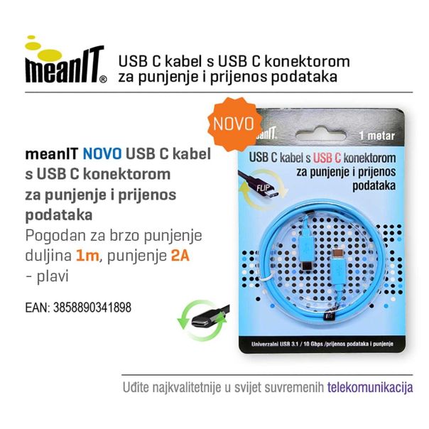 MEANIT USB kabl USB C / USB C, 1 met - KMUSBC2