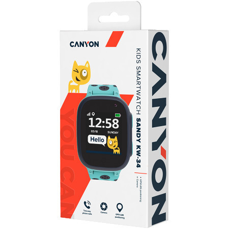 Canyon kids smartwatch, 1.44 inch colorful screen, GPS function, Nano SIM card, 32+32MB, GSM(85090018001900MHz), 400mAh battery, compatibi