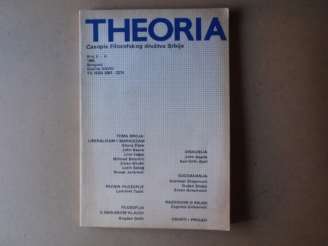 THEORIA  3 - 4 / 1985 ČASOPIS FILOZOFSKOG DRUŠTVA