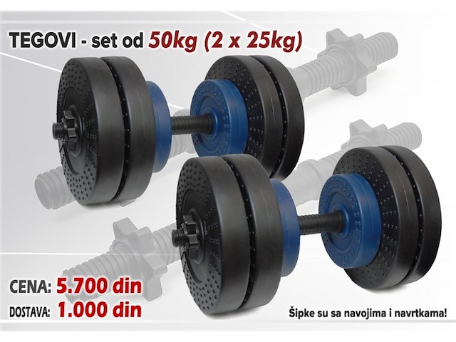 Tegovi - tegovi set od 50kg / tegovi i šipke 2x25kg