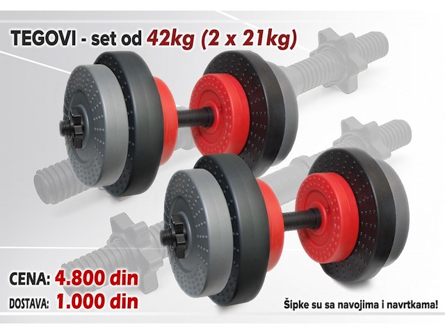 Tegovi - tegovi set od 42kg / tegovi i šipke 2x21kg