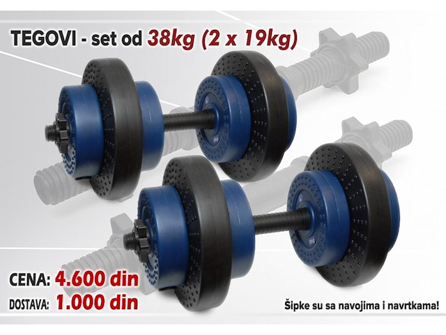 Tegovi - tegovi set od 38kg / tegovi i šipke 2x19kg