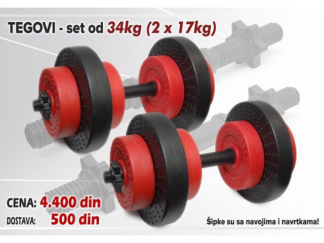 Tegovi - tegovi set od 34kg / tegovi i šipke 2x17kg