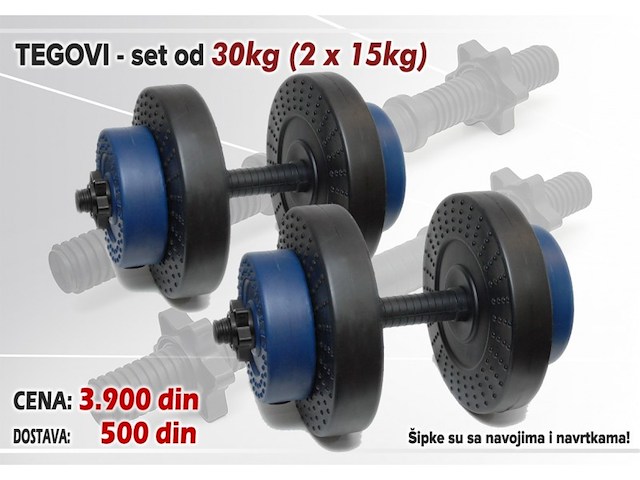 Tegovi - tegovi set od 30kg / tegovi i šipke 2x15kg