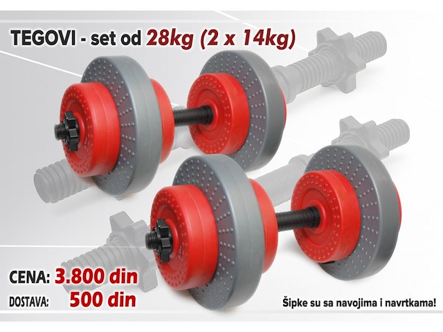 Tegovi - tegovi set od 28kg / tegovi i šipke 2x14kg