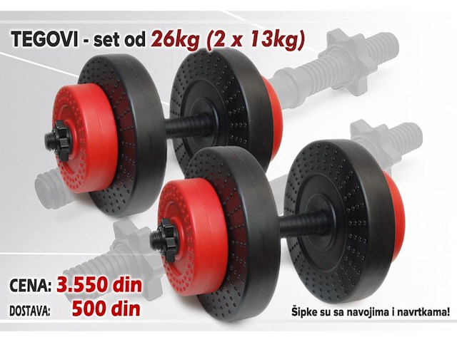 Tegovi - tegovi set od 26kg / tegovi i šipke 2x13kg