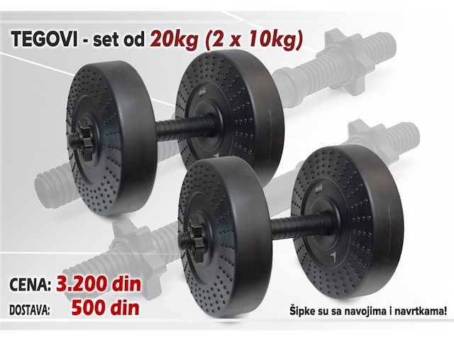 Tegovi - tegovi set od 20kg / tegovi i šipke 2x10kg