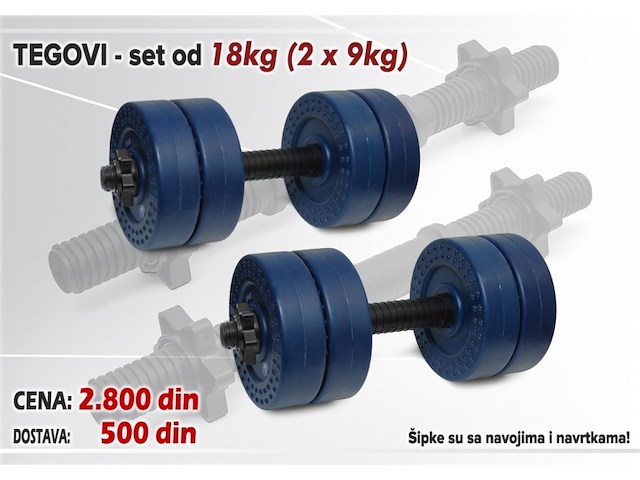 Tegovi - tegovi set od 18kg / tegovi i šipke 2x9kg