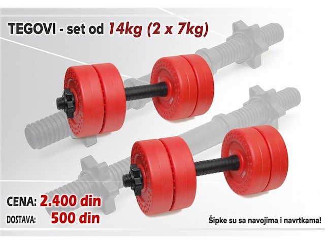 Tegovi - tegovi set od 14kg / tegovi i šipke 2x7kg