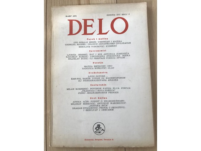 DELO mart 1970. Sartr, Oto Bihalji, Milan Komnenić,…