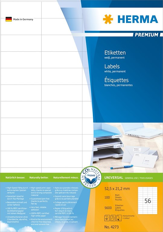 Etikete 52,5x21,2 A4/56 1/100 bela