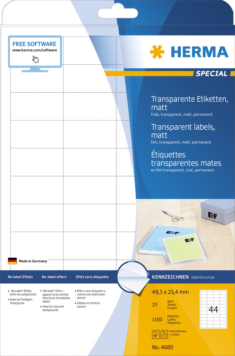 Etikete 48X25 A4/44 1/25 transparent