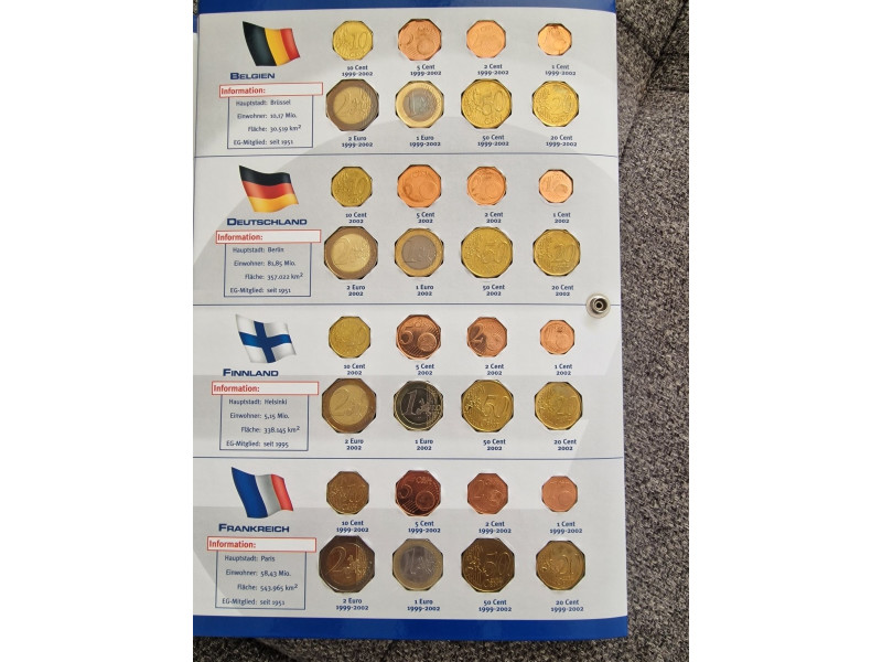 Euro Coins 2002 Prvih 12 Zemalja EU Album UNC