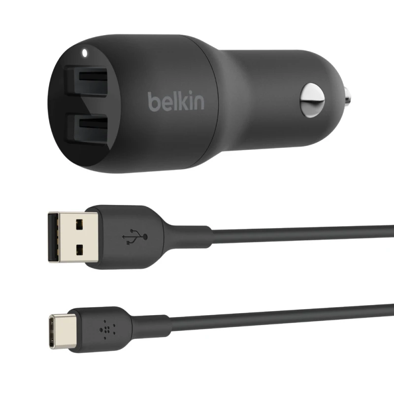 Belkin CCE001BT1MBK crni auto punjač 2xUSB-A+kabl USB-A na USB-C