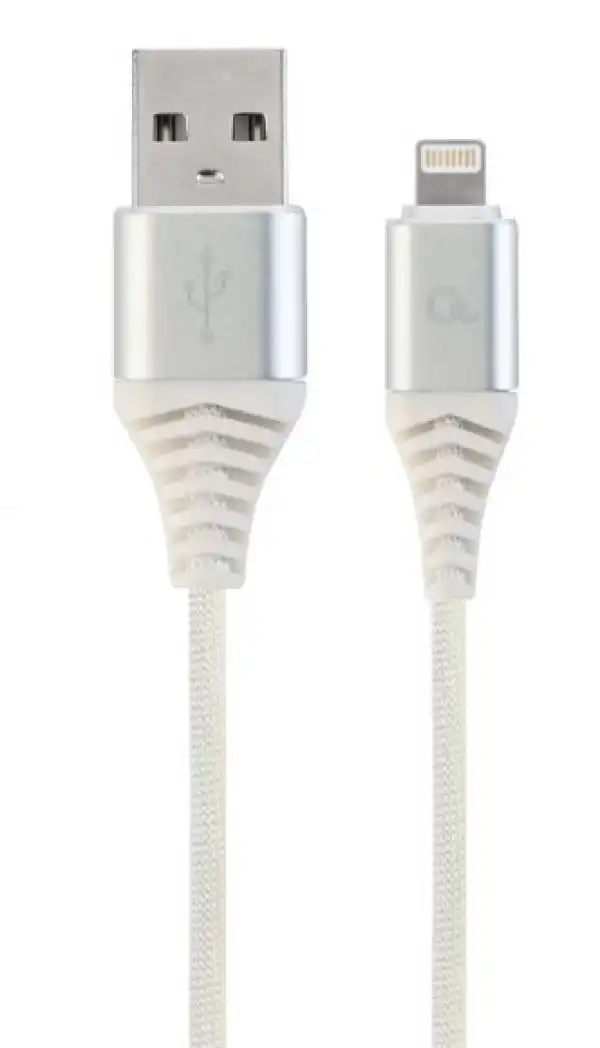 CC-USB2B-AMLM-1M-BW2 Gembird Premium cotton braided 8-pin charging and data cable, 1m, silver/white