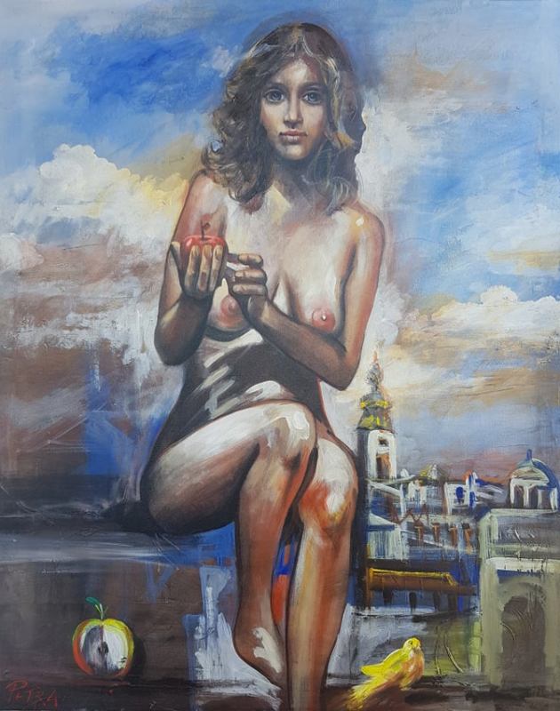Akt, ulje na platnu, 98×78 cm, sertifikat, akademski slikar Nebojsa Petrovic Petra, 59000 dinara