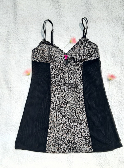 Crno-leopard slip haljina za spavanje providna