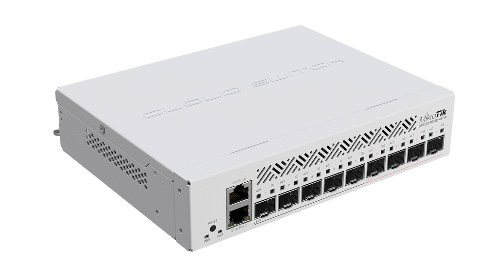 MikroTik CRS310-1G-5S-4S+IN L3 upravljiv svič 5 x SFP slotova + 4 x SFP+ slotova + Gigabit LAN, desktop / 1U rackmount, CPU 800MHz, 256MB RAM, VPN ruter / firewall, temp. -40°C÷70°C, RouterOS L5