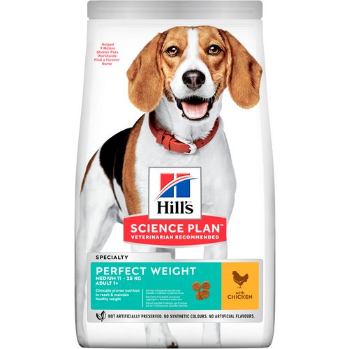 Hill's Science Plan Adult Medium Perfect Weight piletina, potpuna suva hrana za odrasle pse srednjih rasa sa viškom kilograma 12kg