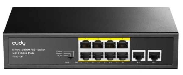 Cudy FS1010P 8-Port 10/100M PoE+ Switch, 2 Uplink 10/100M, 120W, 250m,4KV steel (Alt.PFS3009-8ET-96)