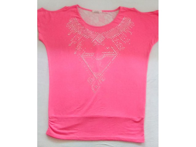 Majica roze boje sa nitnama i čipkom