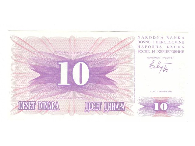 BIH Bosna 10 dinara 1992 UNC
