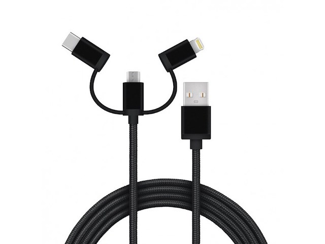 Kabl USB2.0 A muški-USB C/mikro B/Lighting muški crni 1