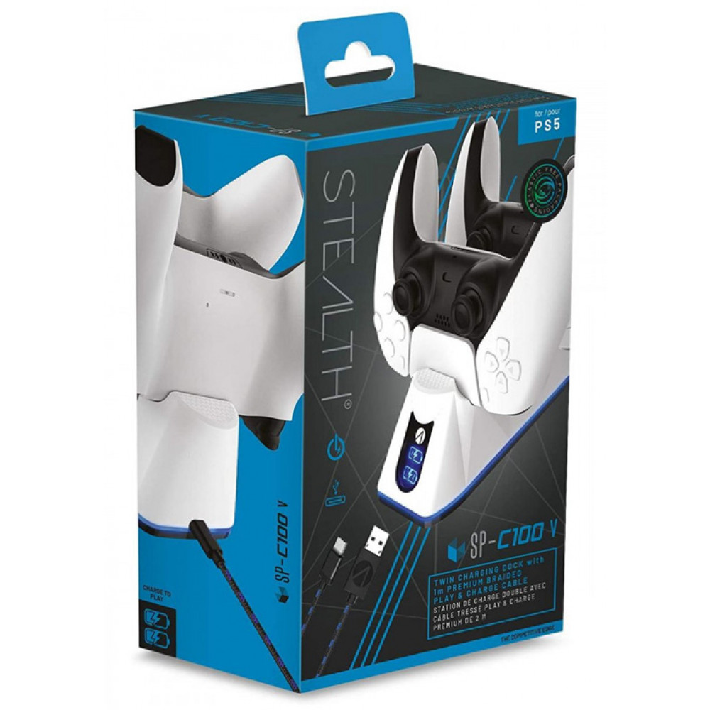Stealth PS5 Twin USB Charging Dock&Play&Charge Cable - White