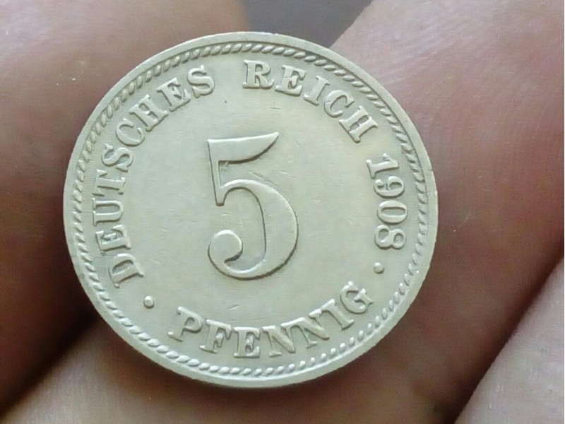 Nemacka, 5 pfennig 1908 D