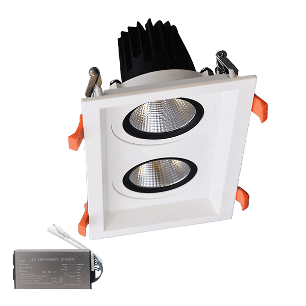 DOUBLE LED SPOT LIGHT 2X15W 230V 3000K WH+EMERGENCY KIT