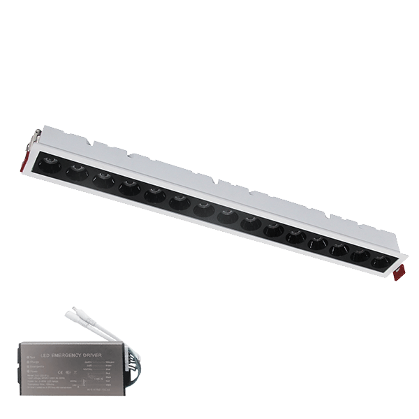 RECESSED LINEAR LIGHT EL-05 20W 3000K, WHITE & BLACK+EMERGENCY KIT