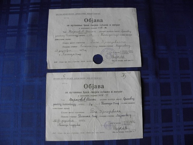 Objava za putovanje železnicom, 1940. god