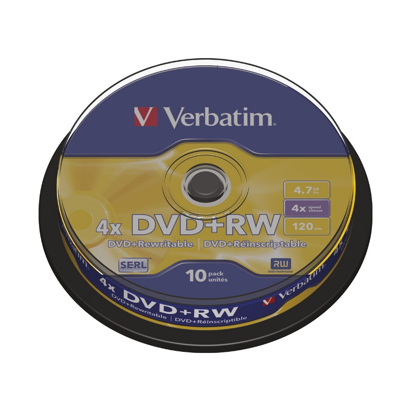 DVD+RW 4,7/120 4x spindl Mat Silver pk10 Verbatim 43488