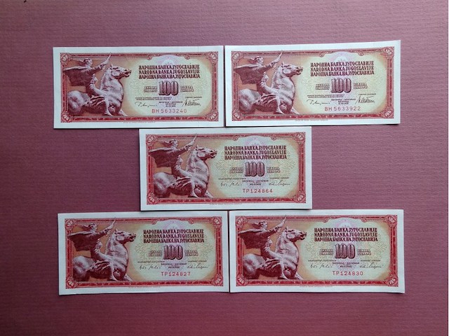 lot od 5 novčanica od 100 dinara