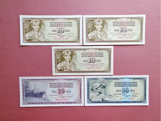 lot od 5 novčanica 10, 20 i 50 dinara