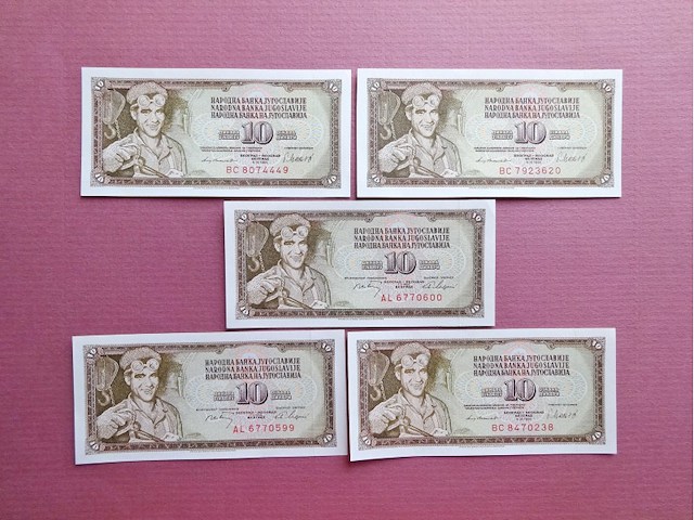 lot od 5 novčanica od 10 dinara ...