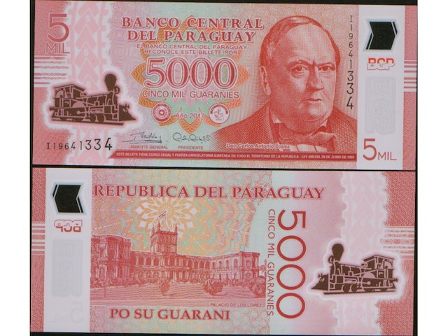 Paraguay 5000 Guaranies 2017. UNC Polymer