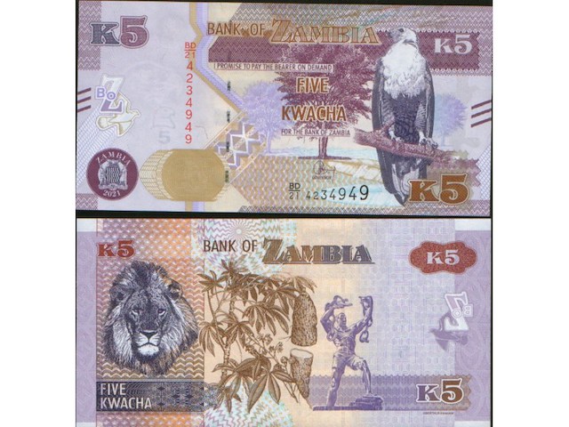 Zambia 5 Kwacha 2021. P-57. UNC.