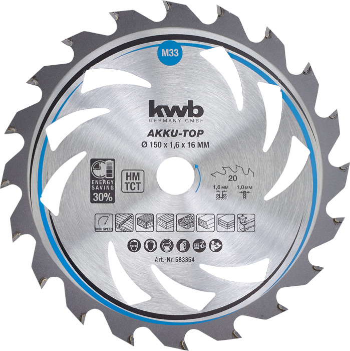 KWB 49583354 TCT list za cirkular za drvo 150 x 16 mm, 20T