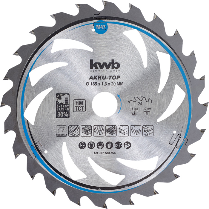 KWB 49584754 TCT list za cirkular za drvo 165 x 20 mm, 24T