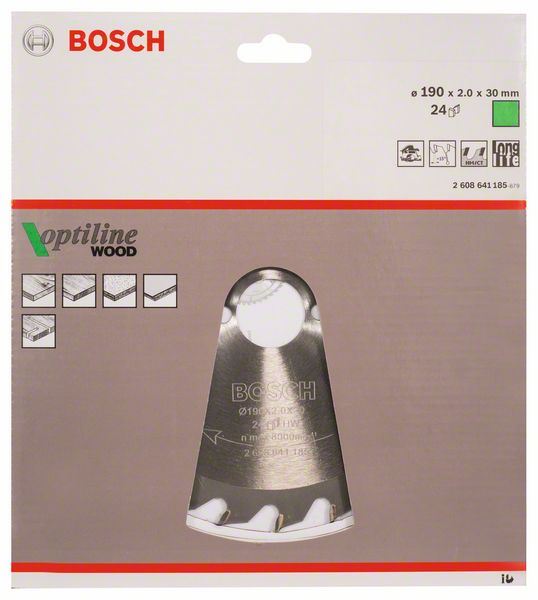 List kružne testere Optiline Wood Bosch 2608641185, 190 x 30 x 2,0 mm, 24