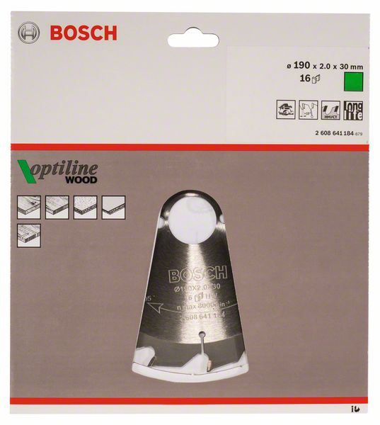 List kružne testere Optiline Wood Bosch 2608641184, 190 x 30 x 2,0 mm, 16