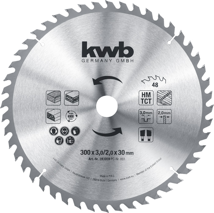 KWB 49593059 list za cirkular za drvo 300 x 30 mm, T48, ojačan karbidom