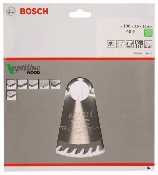 List kružne testere Optiline Wood Bosch 2608641186, 190 x 30 x 2,0 mm, 48