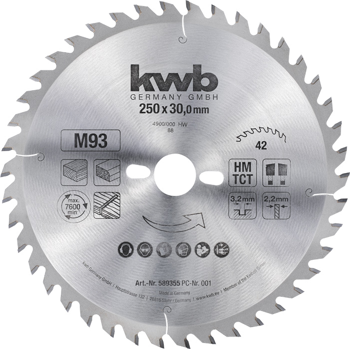 KWB 49589355 Rezni disk za cirkular 250x30 42Z, HM, za drvo/plastiku