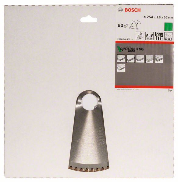 List kružne testere Optiline Wood Bosch 2608640437, 254 x 30 x 2,5 mm, 80